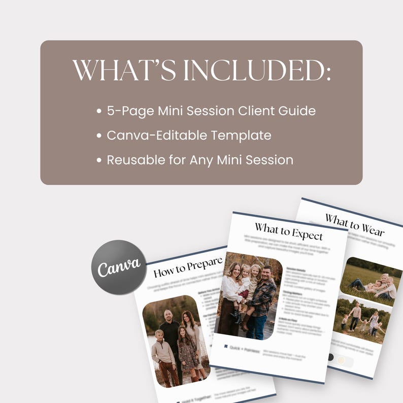 Mini Photo Session Client Prep Guide Template | Editable Canva Welcome ...