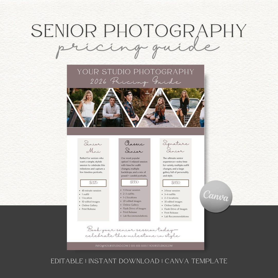 Senior Photo Pricing Guide Template | Modern Editable Canva Design ...