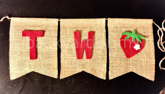 Two Sweet Birthday banner, strawberry high chair banner, summer two ...
