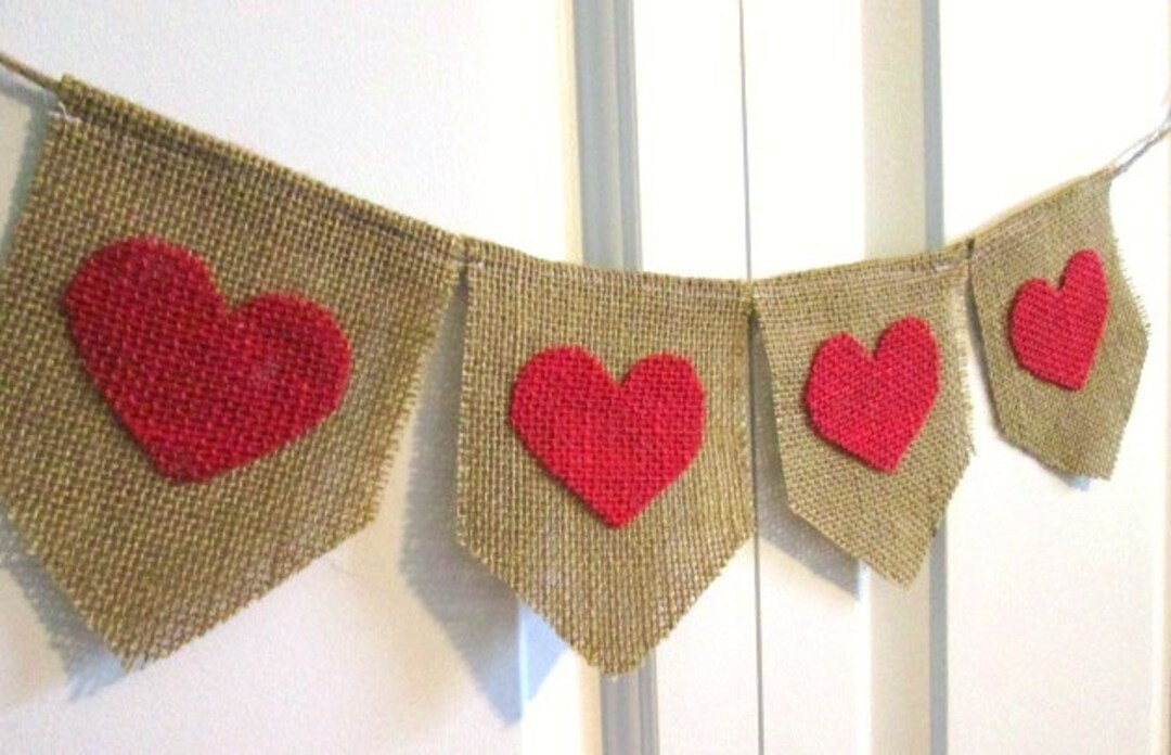 Heart Banner MINI Valentine Burlap Banner Felt Heart Burlap - Etsy