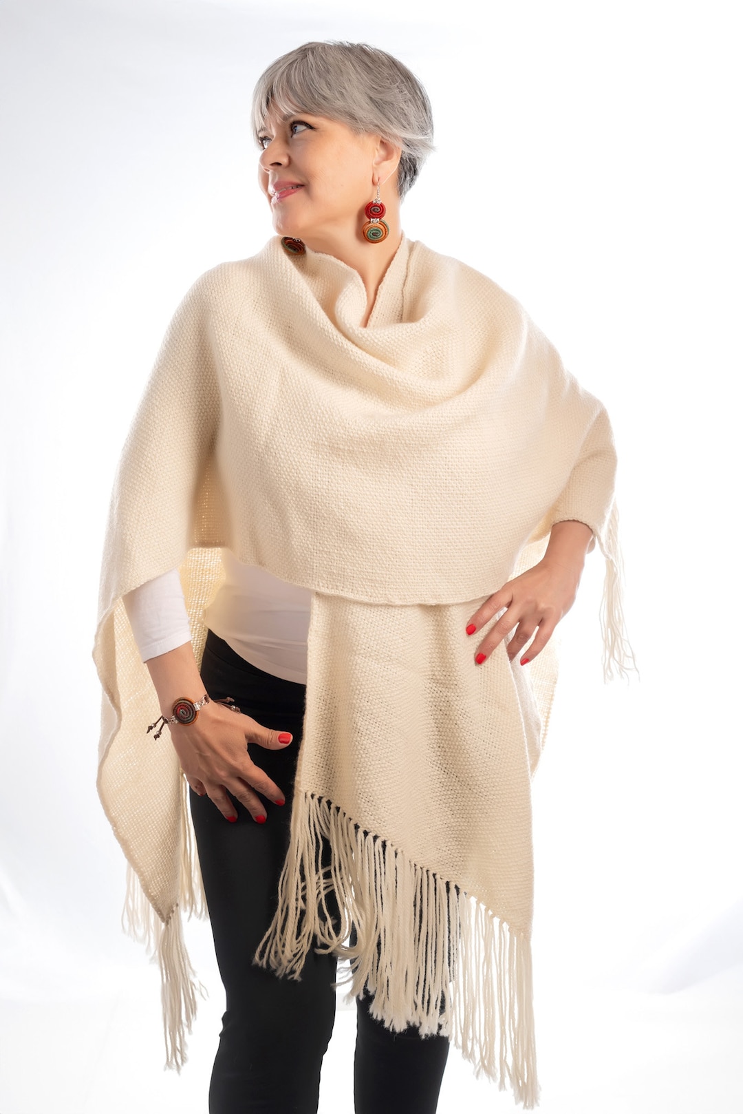 Handmade Ecru Woven Ruana for Traditional Indigenous Textile Poncho ...
