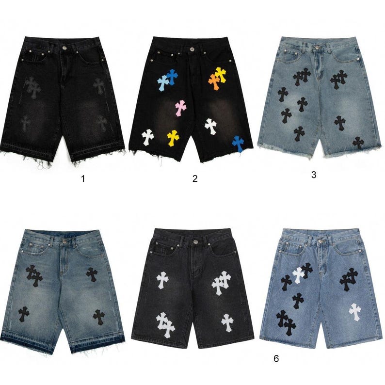 Blue CH Cross Patch Shorts , Hiphop Cross Navy Blue Shorts Jeans, Blue ...