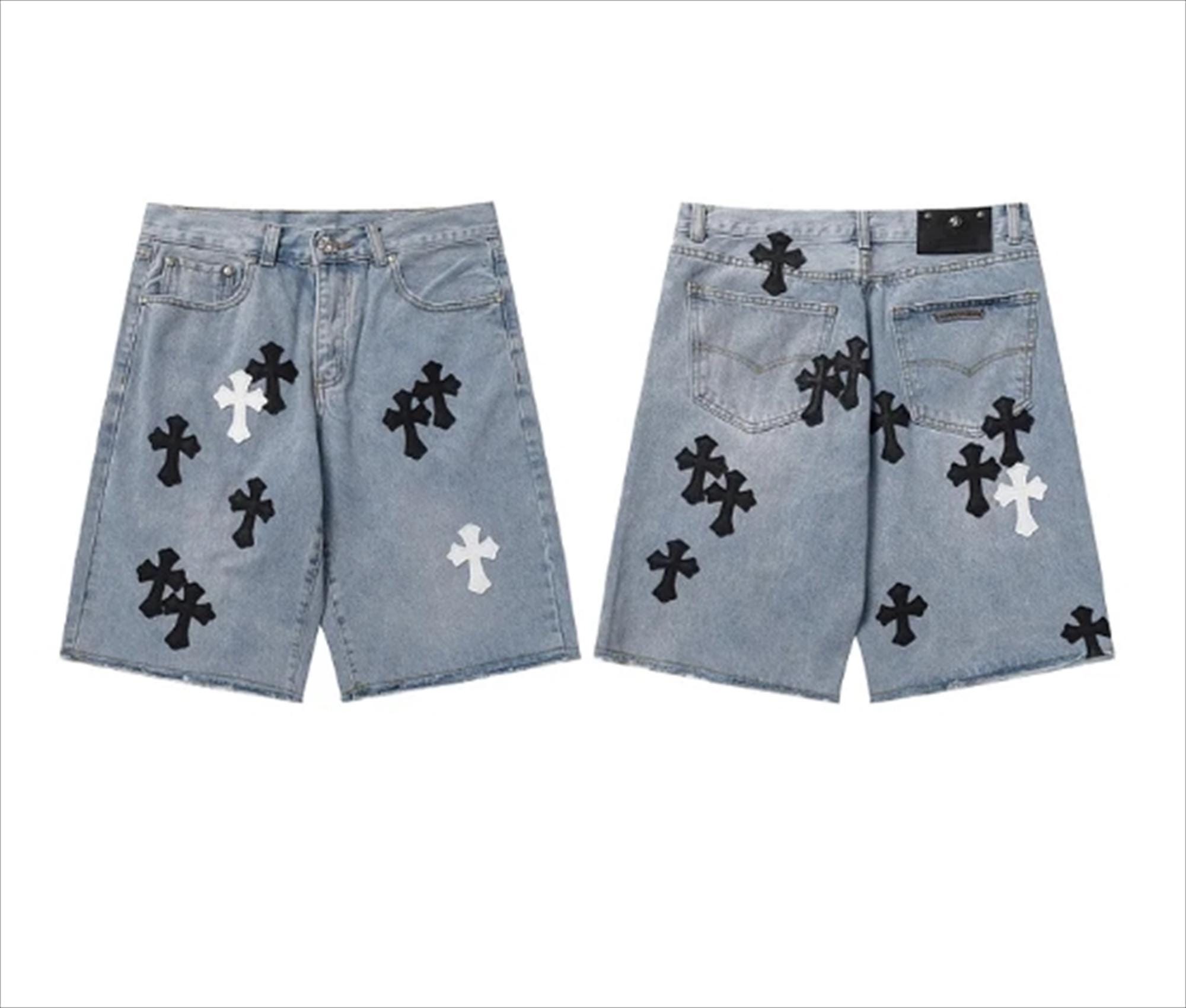 Blue CH Cross Patch Shorts , Hiphop Cross Navy Blue Shorts Jeans, Blue ...