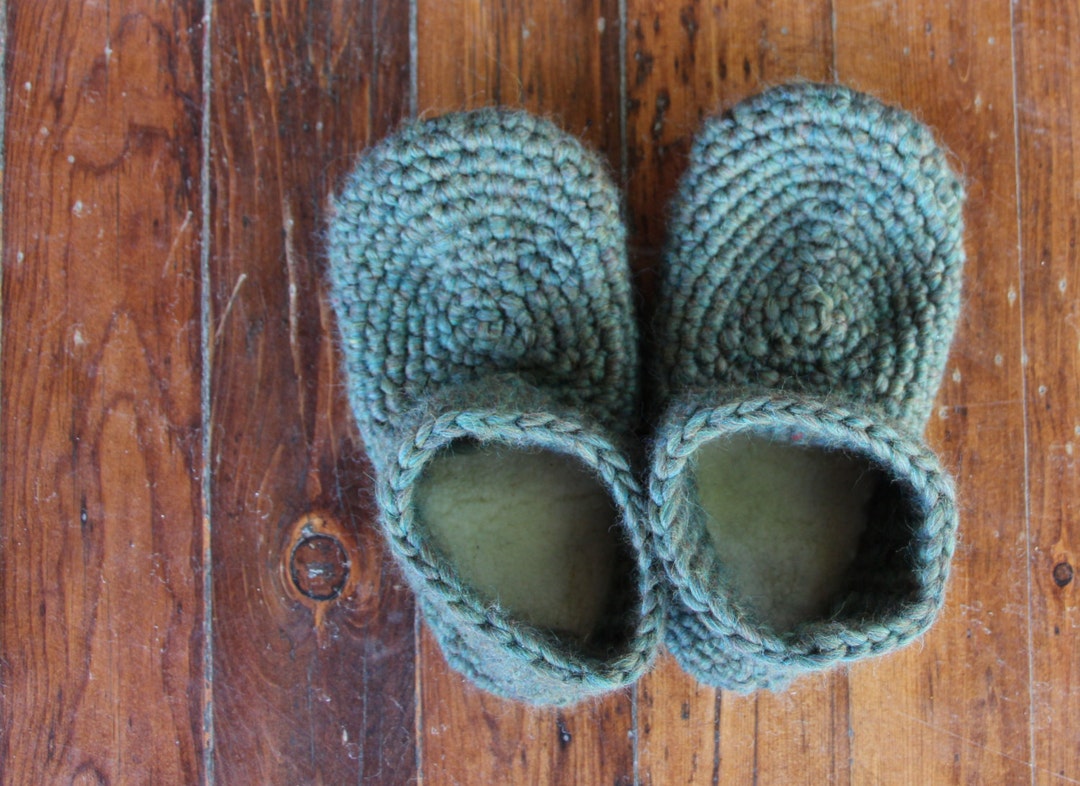 Pattern for Wool Sheepskin Crochet Slippers for Adults Size 5.5 to 13 ...