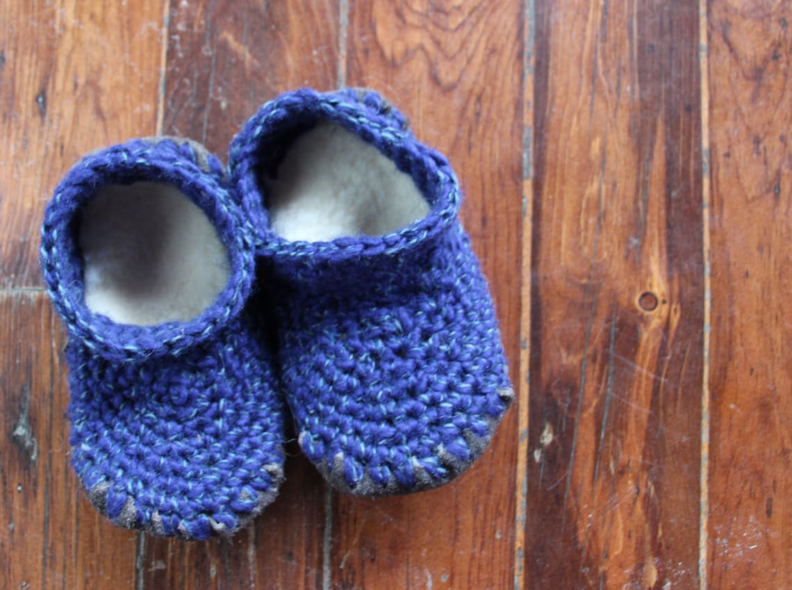 Wool Sheepskin Crochet Slipper Pattern - for Infant, Toddler, Children ...