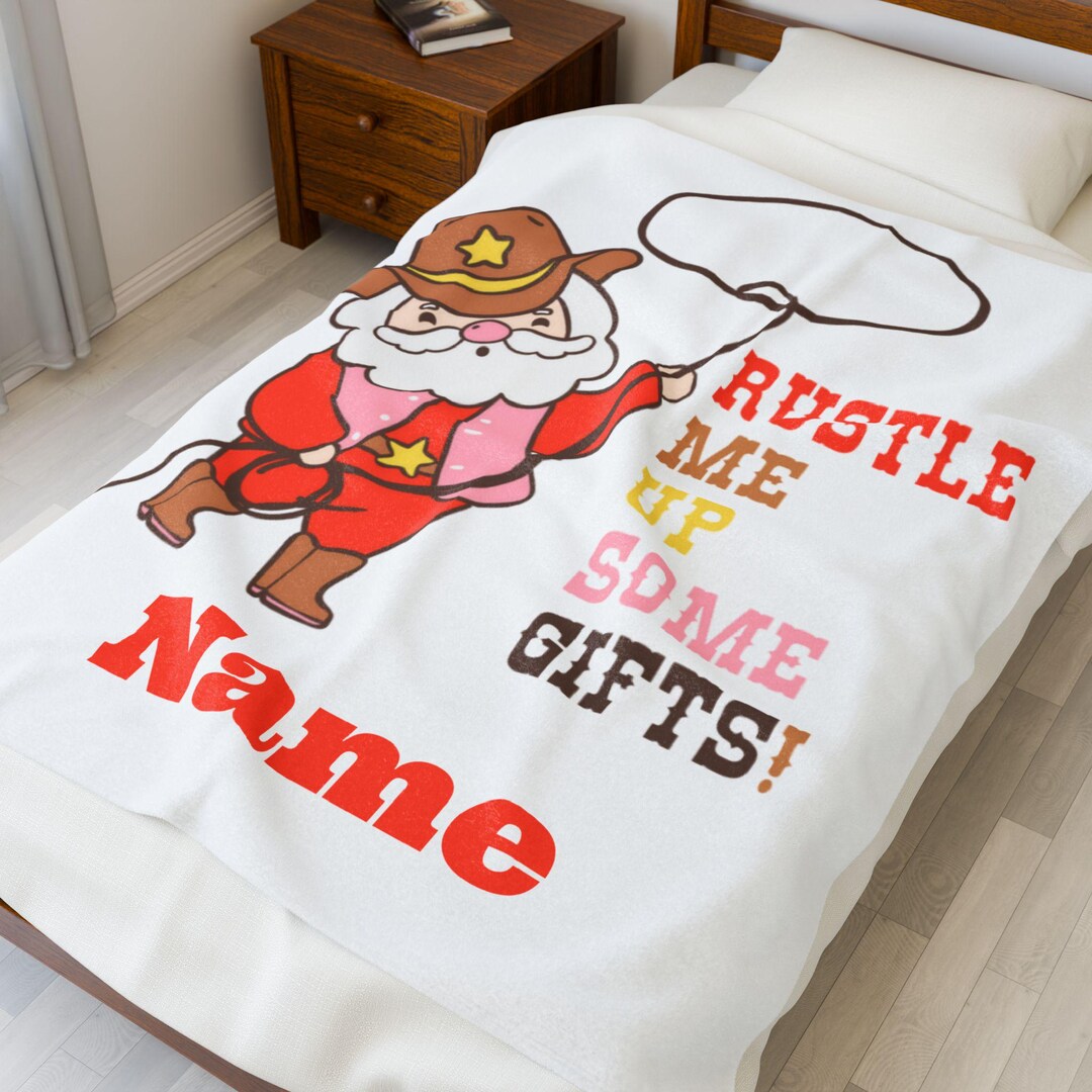 Personalized Cowboy Santa Sheriff Velveteen Blanket: Western Christmas ...