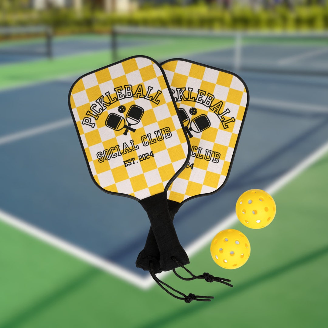 Pickleball Social Club Yellow Checkerboard Kit Set, 2 Paddles, 2 Balls ...