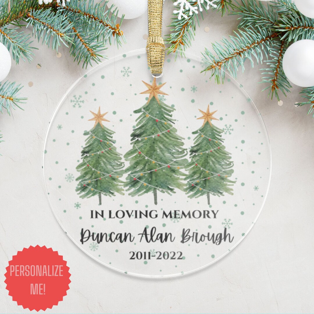 In Loving Memory Three Green Watercolor Christmas Tree Star in ...