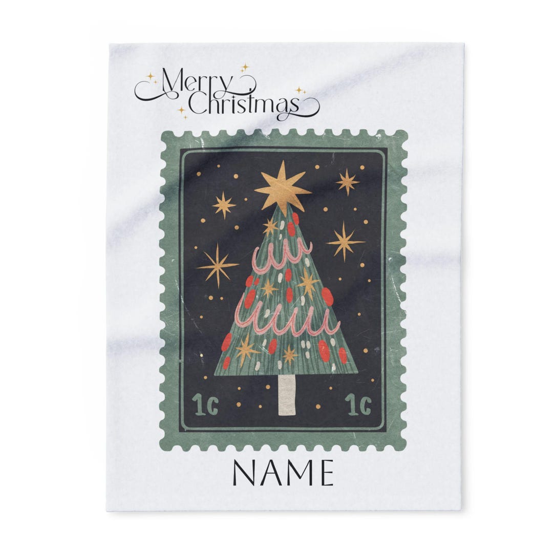 Personalized Christmas Tree Postage Stamp Throw Blanket - Etsy