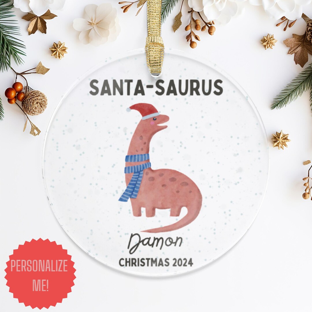Pastel Red Brachiosaurus Dinosaur Santa-saurus With Blue Scarf Custom ...