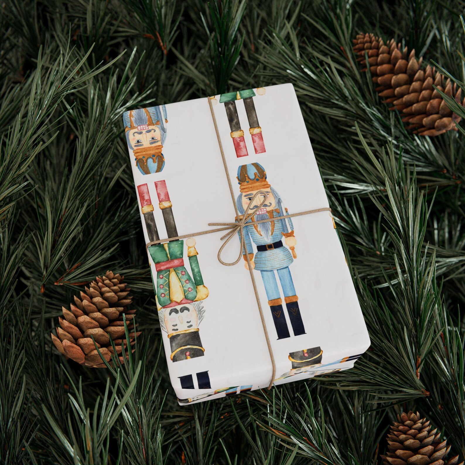 Vintage Christmas Wrapping Paper, Watercolor Nutcrackers, Luxury Gift ...