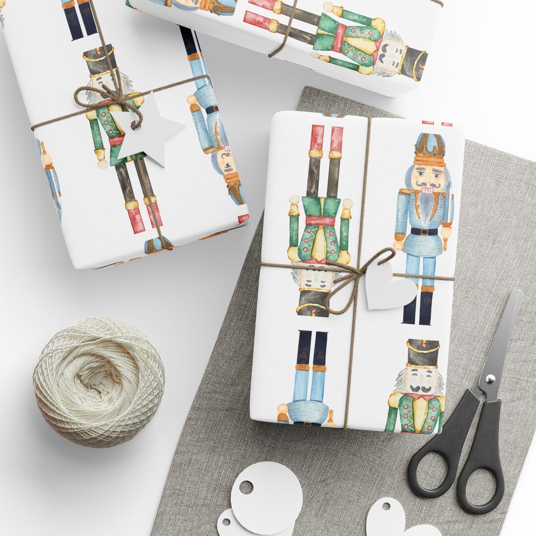 Wrapping Paper Vintage Christmas Watercolor Nutcrackers Soldiers Pastel ...