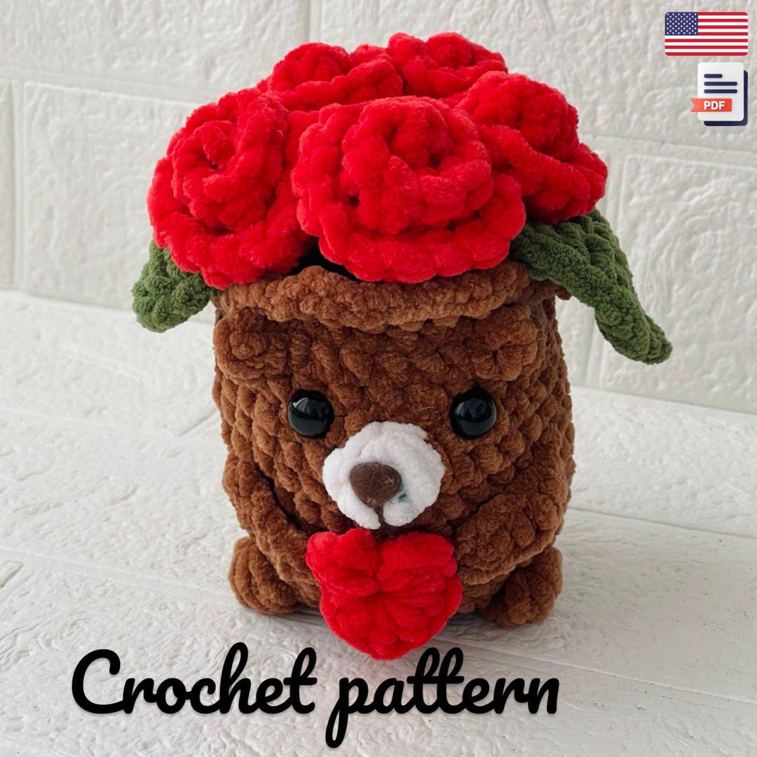 Crochet Bear-pot Pattern With Flowers - Home Decor Plush Tutorial ...