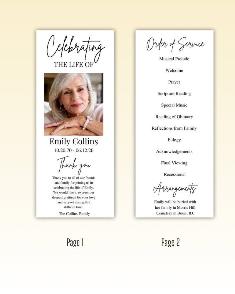 Minimalist Funeral Program Template Simple Funeral Program Template ...