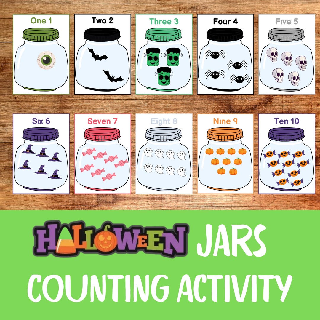 Halloween Counting Activity for Kids, Fall Activity Number Sorting Jars ...