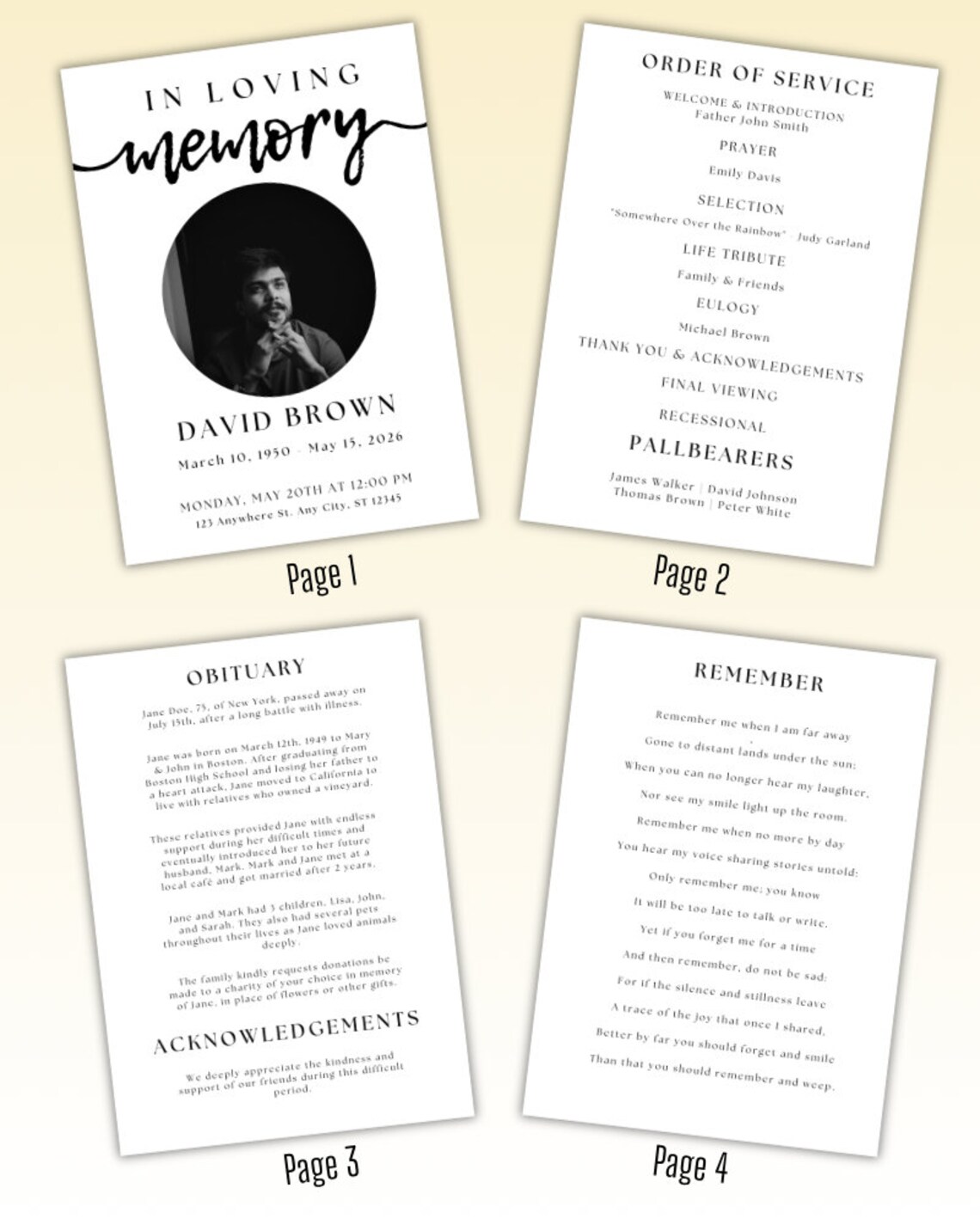 Minimalist Funeral Program Template Celebration of Life Simple Funeral ...