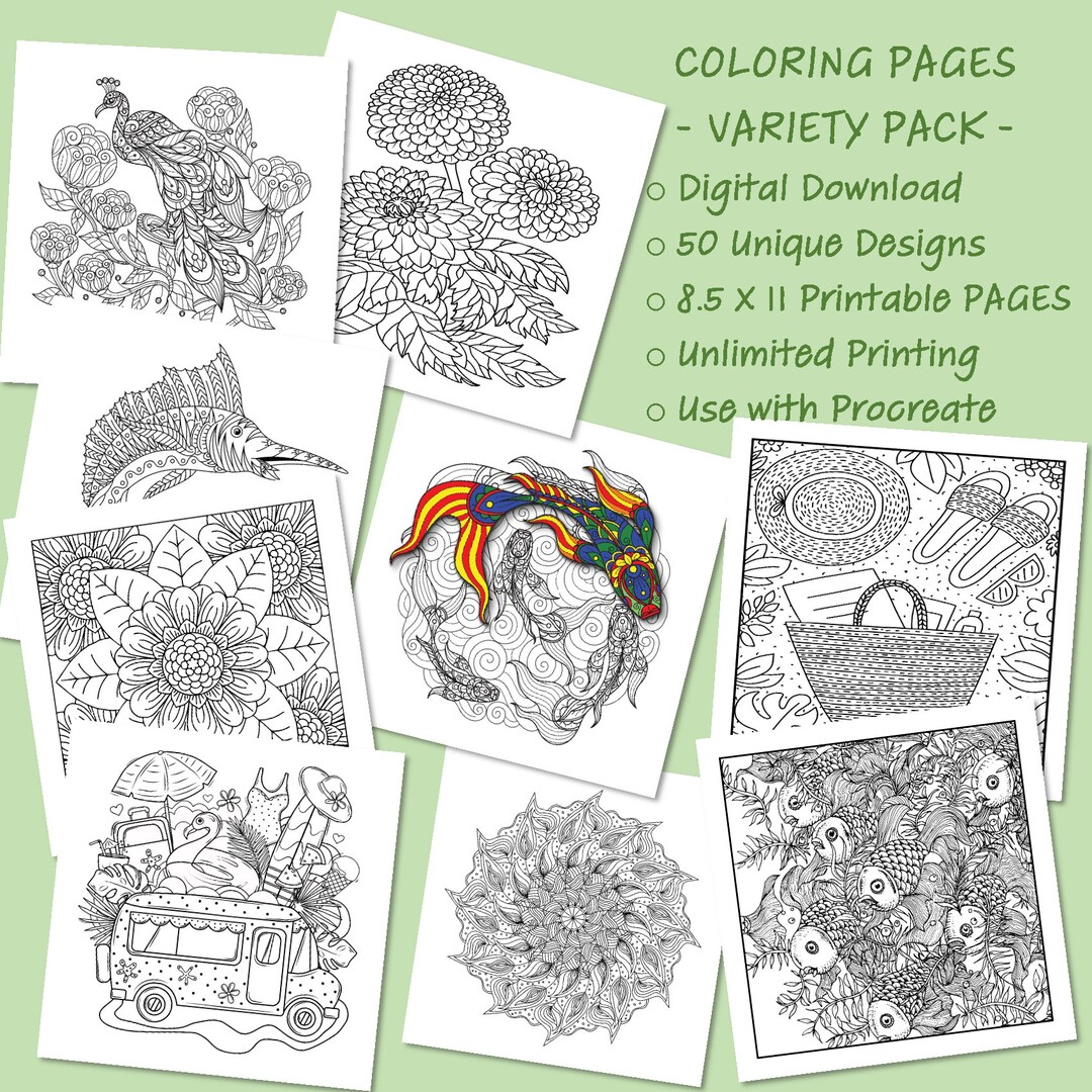 Printable Coloring Pages Variety Pack Digital Download - Etsy