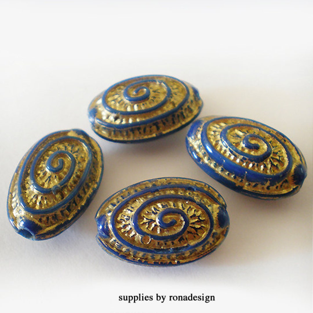 20x13mm Blue Gold Etched Swirl Design Oval Acrylic Beads 10 Pcs - Etsy