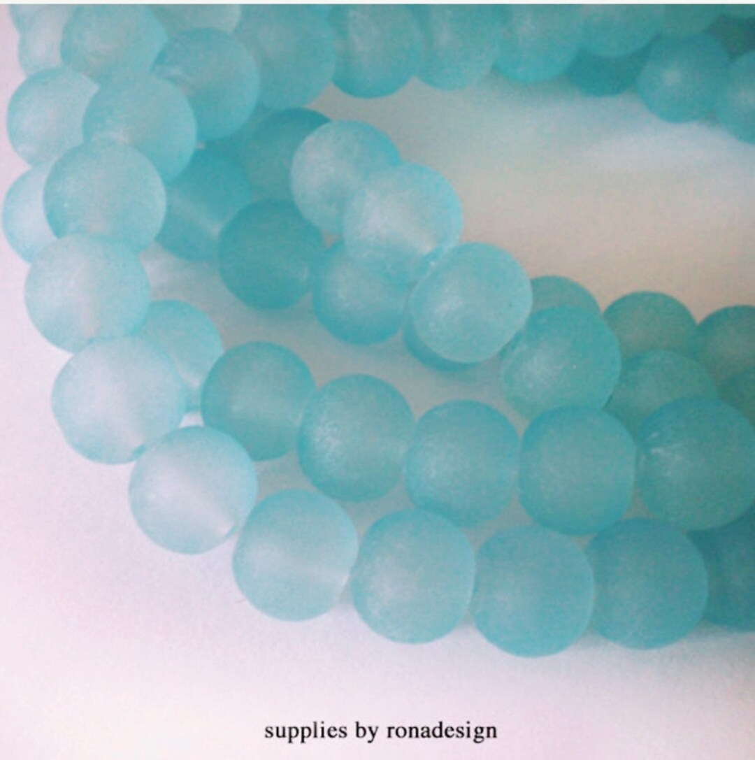 25pcs - 8mm Frosted Light Blue Round Glass Beads - Etsy
