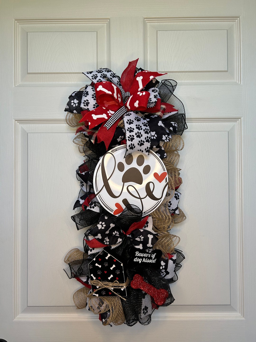 Dog-themed Paw Print Wreath With love Sign, Burlap, Red and Black ...