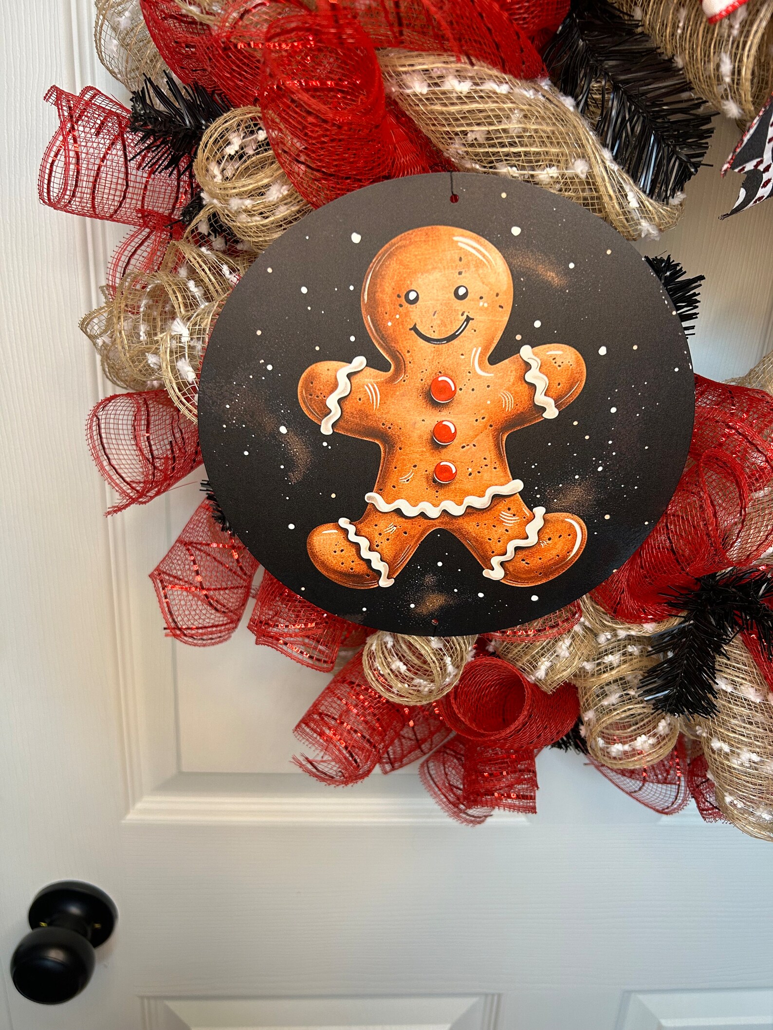 Gingerbread Couple Christmas Wreath, Red and Black Buffalo Plaid ...