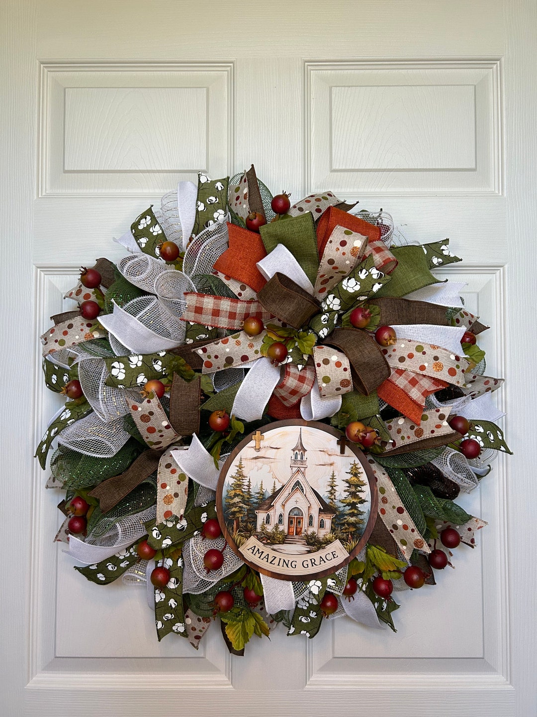 Amazing Grace Fall Wreath, Rustic Church Theme, Autumn Decor, Red ...