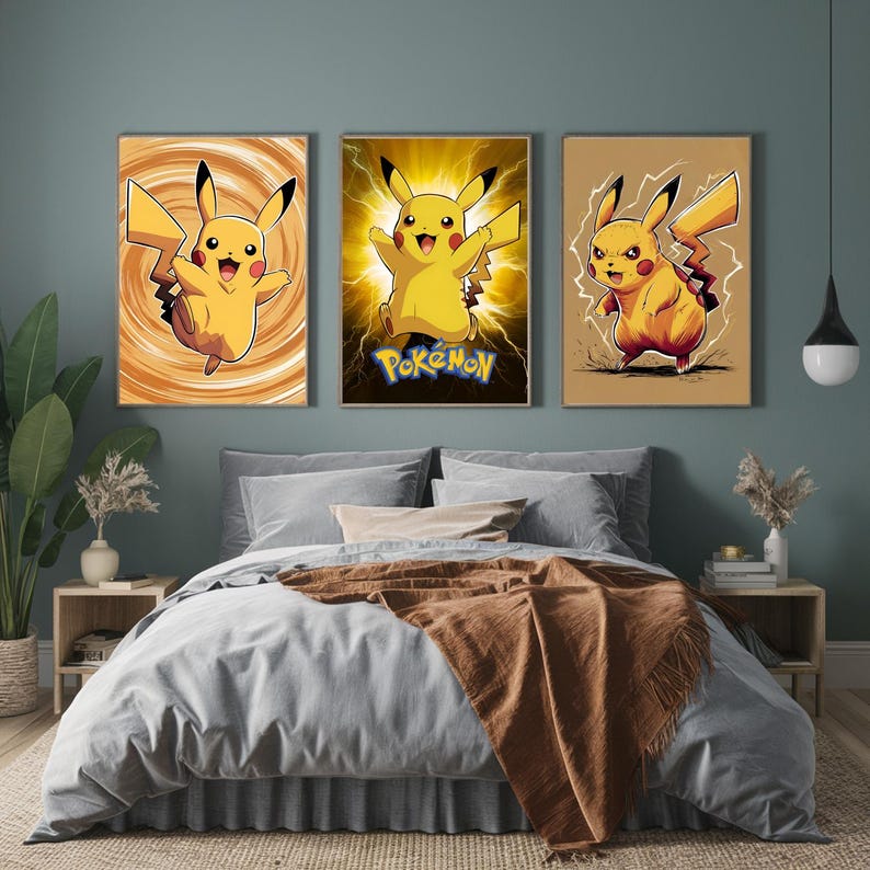 Pokemon Poster Set of 3, Pikachu Watercolor Art Prints, Pokemon ...