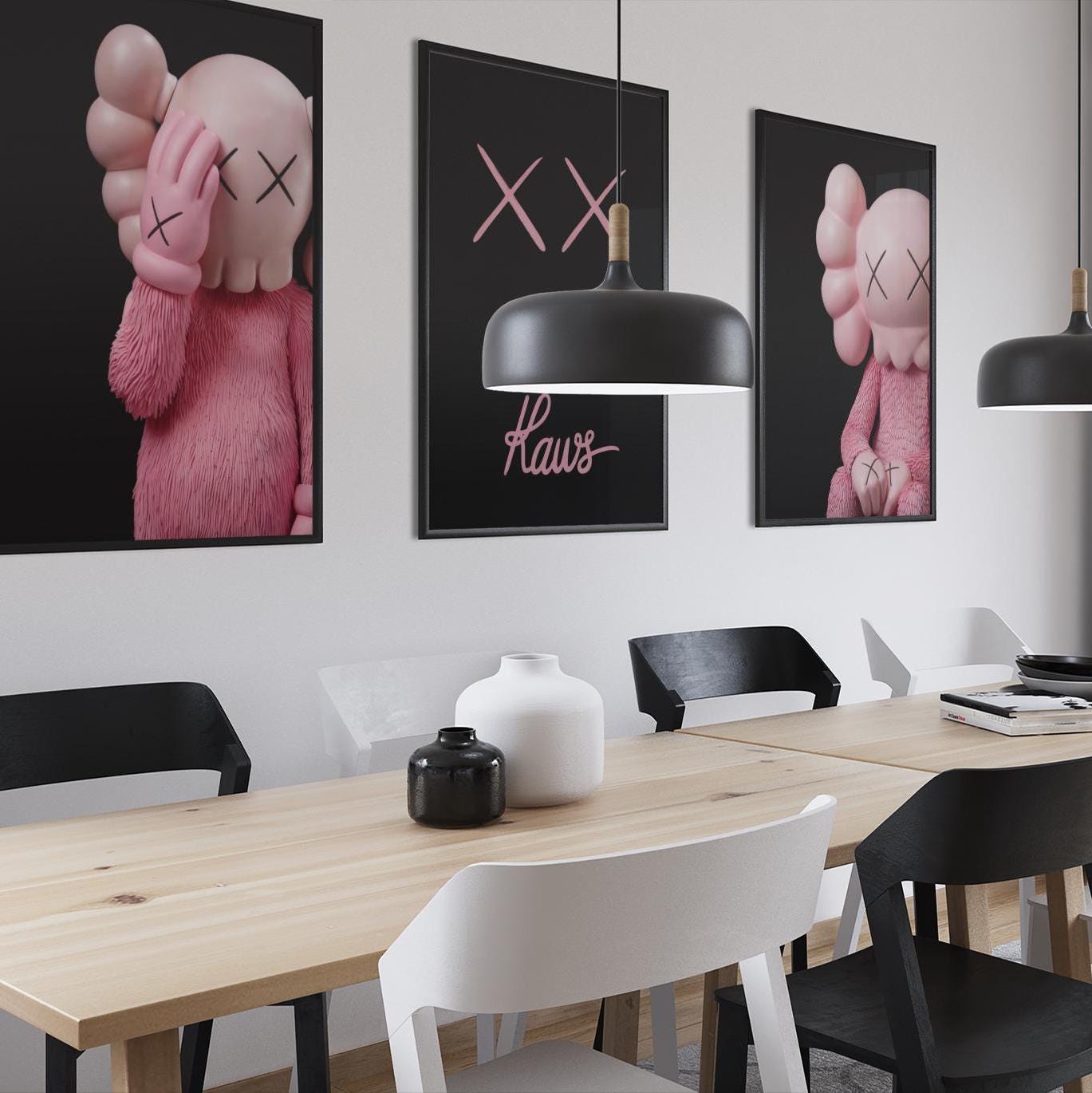 Kaws Poster Set of 3, Pink Graffiti Kaws Art, Printable Hypebeast Decor ...