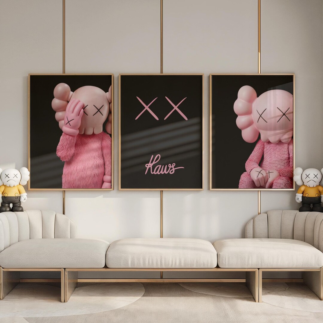 Kaws Poster Set of 3, Pink Graffiti Kaws Art, Printable Hypebeast Decor ...