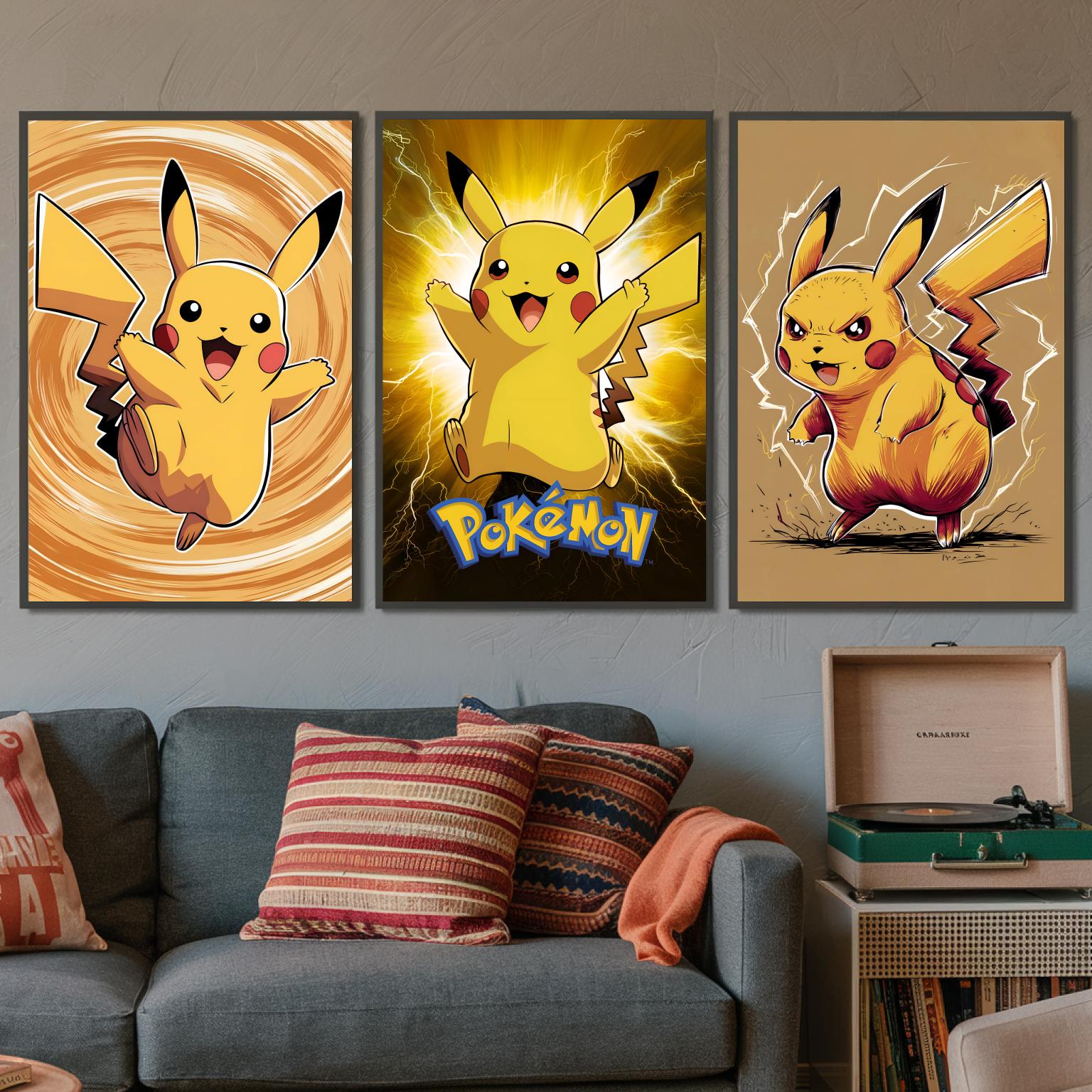 Pokemon Poster Set of 3, Pikachu Watercolor Art Prints, Pokemon ...