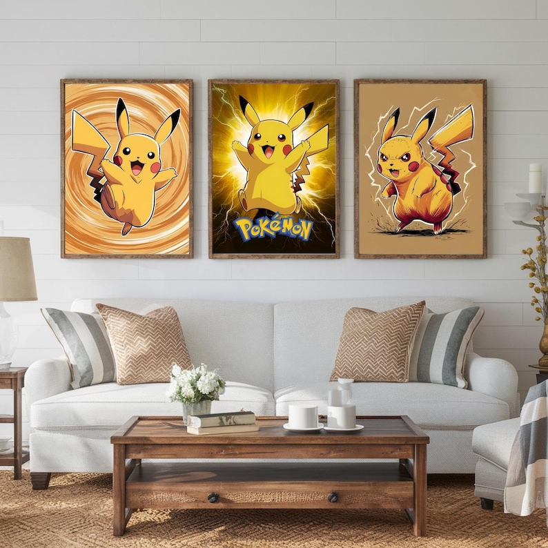Pokemon Poster Set of 3, Pikachu Watercolor Art Prints, Pokemon ...