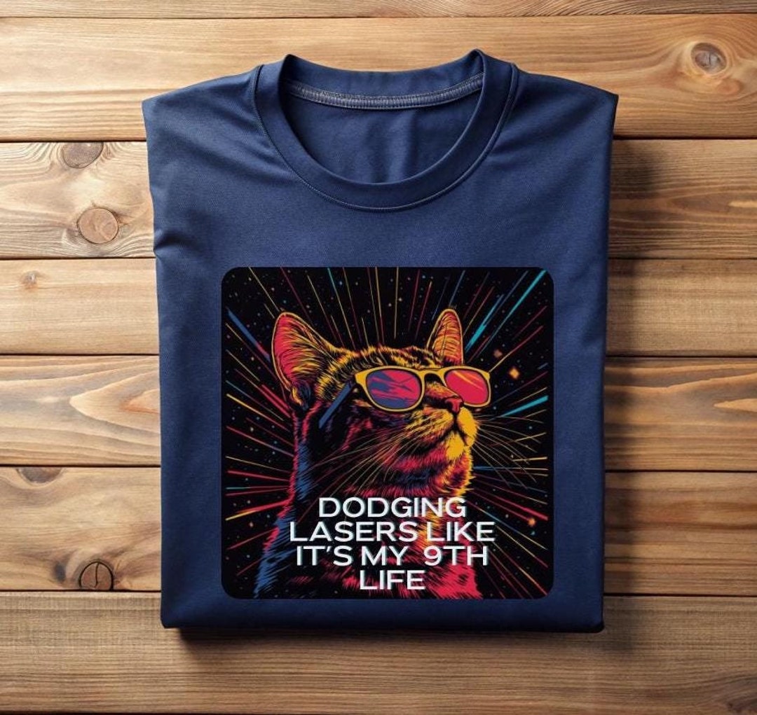 Funny 9 Lives Cat Dodging Lasers Unisex T-shirt, Cat Lover Tee ...