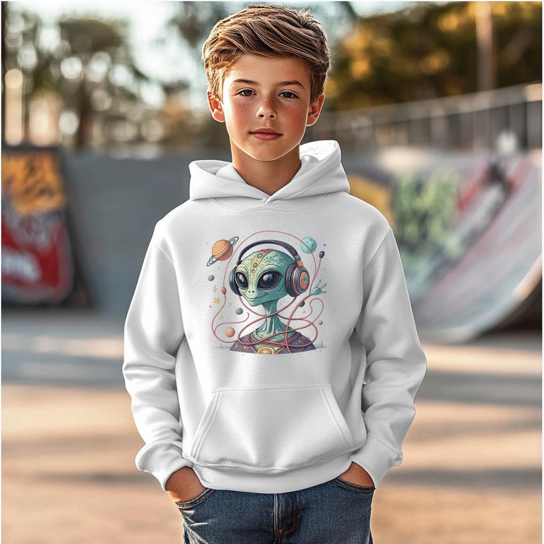 Alien Graphic Youth Hoodie, Music Design Sweatshirt, Extraterrestrial ...