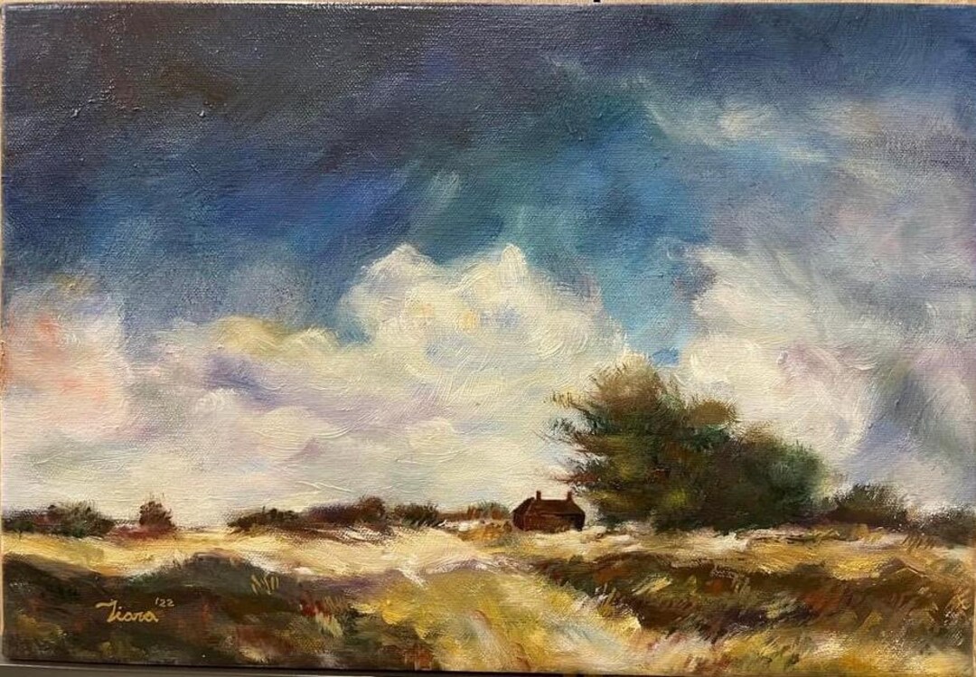 Blue Sky and White Clouds Original 13 X 9 Inch Oil Landscape Painting ...