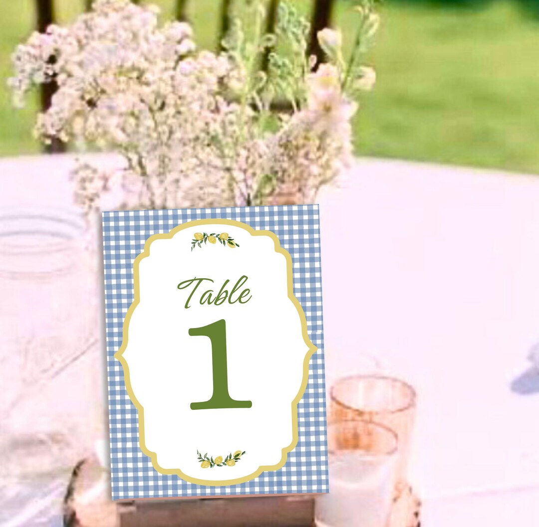 Summer Gingham | Wedding Reception Table Numbers | Editable Digital ...