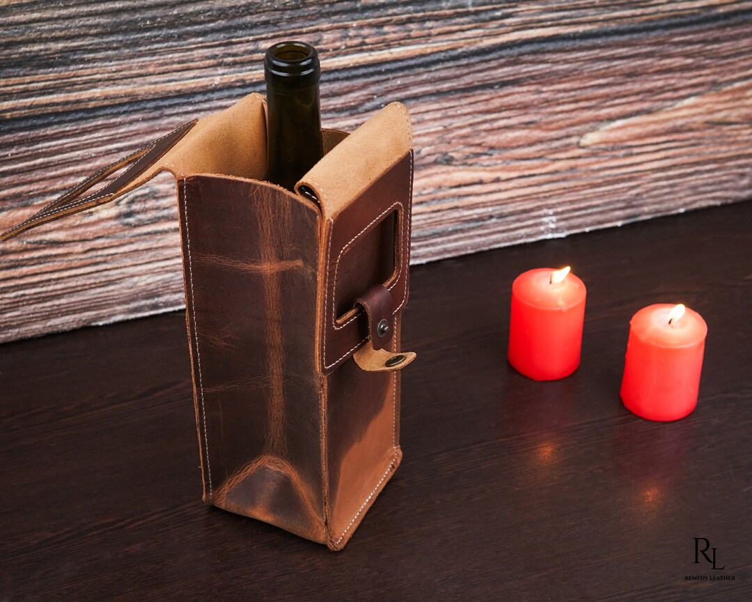 Personalized Leather Wine Caddy, Leather Wine Bag, Wine Caddy ...