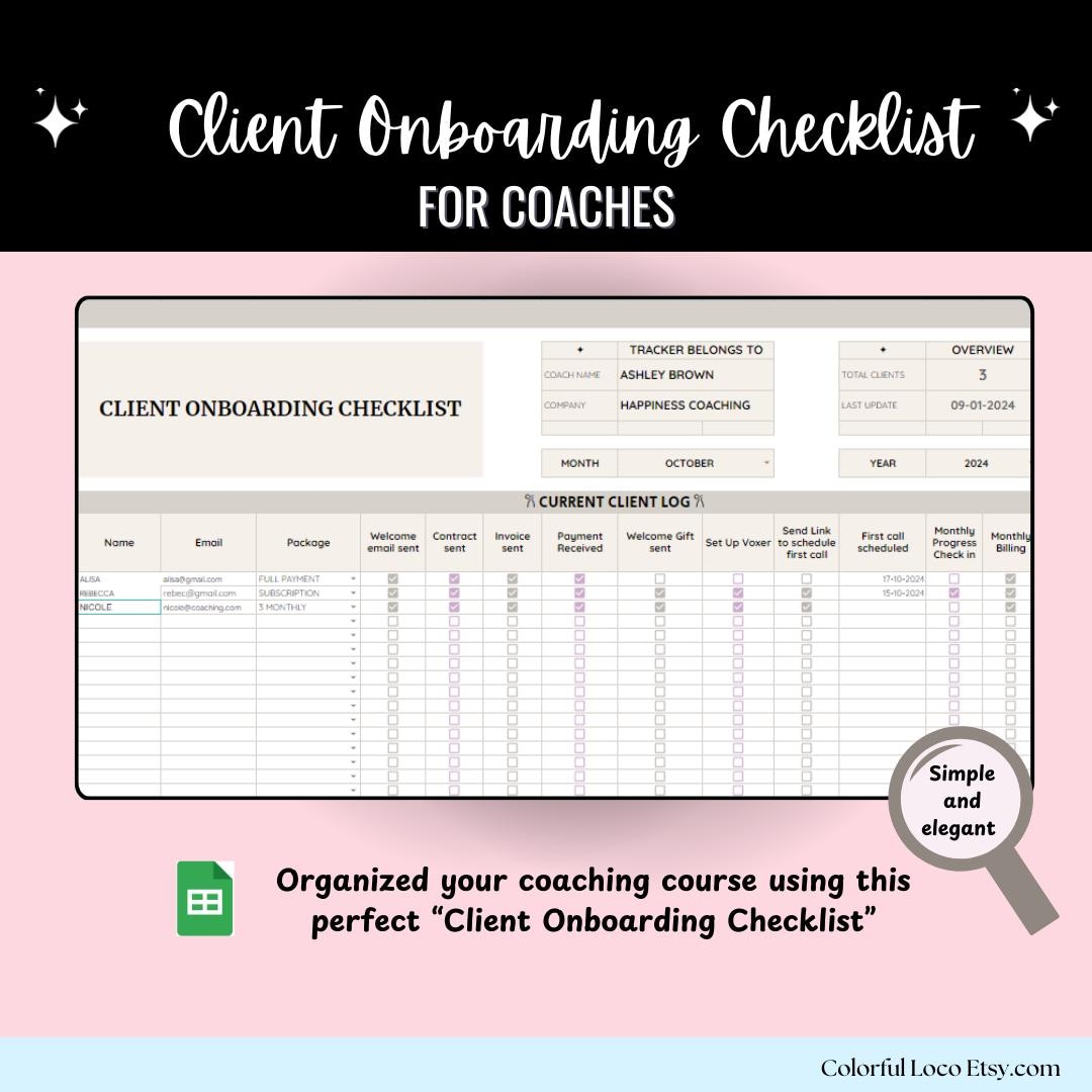 Client Onboarding Checklist Spreadsheet Coaches,client Onboarding ...