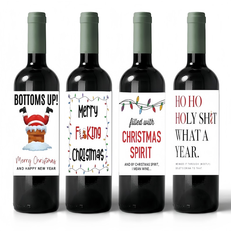 Christmas Humor Wine Bottle Labels Stickers/ Funny Waterproof Holiday ...