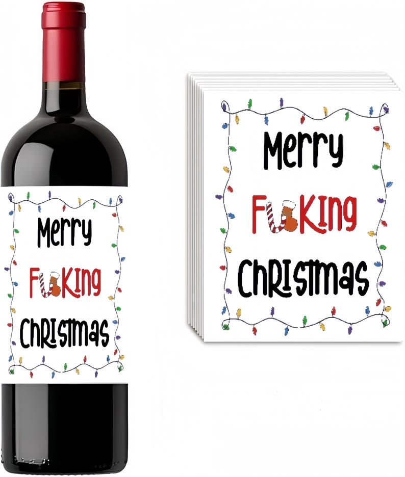 Christmas Humor Wine Bottle Labels Stickers/ Funny Waterproof Holiday ...