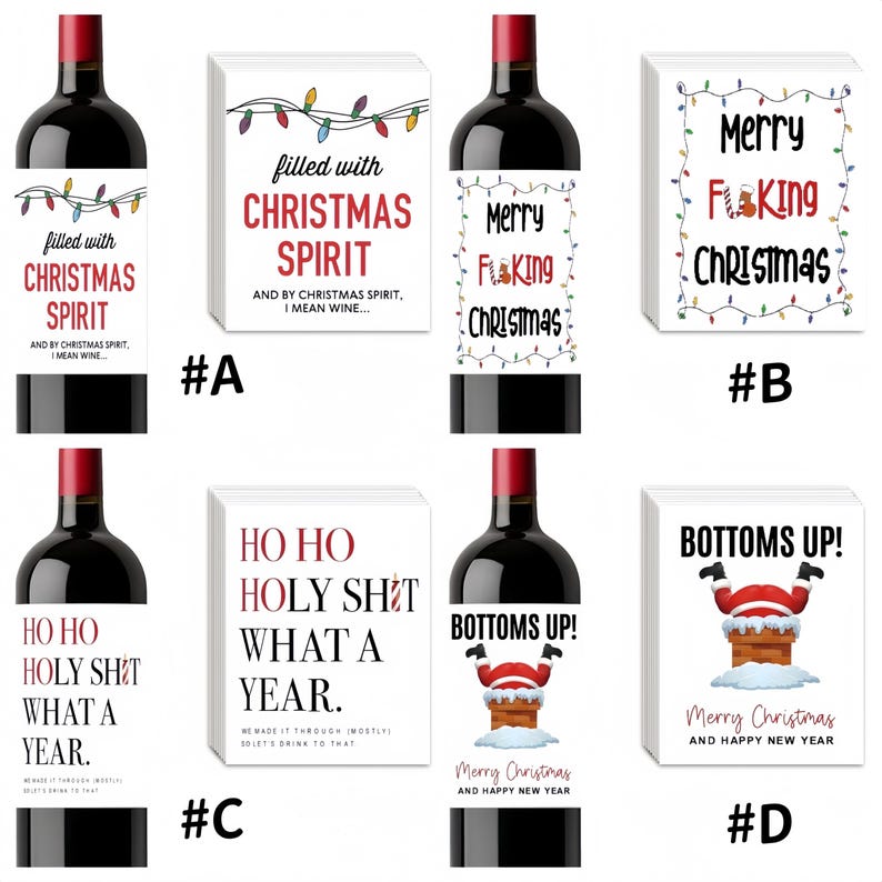 Christmas Humor Wine Bottle Labels Stickers/ Funny Waterproof Holiday ...