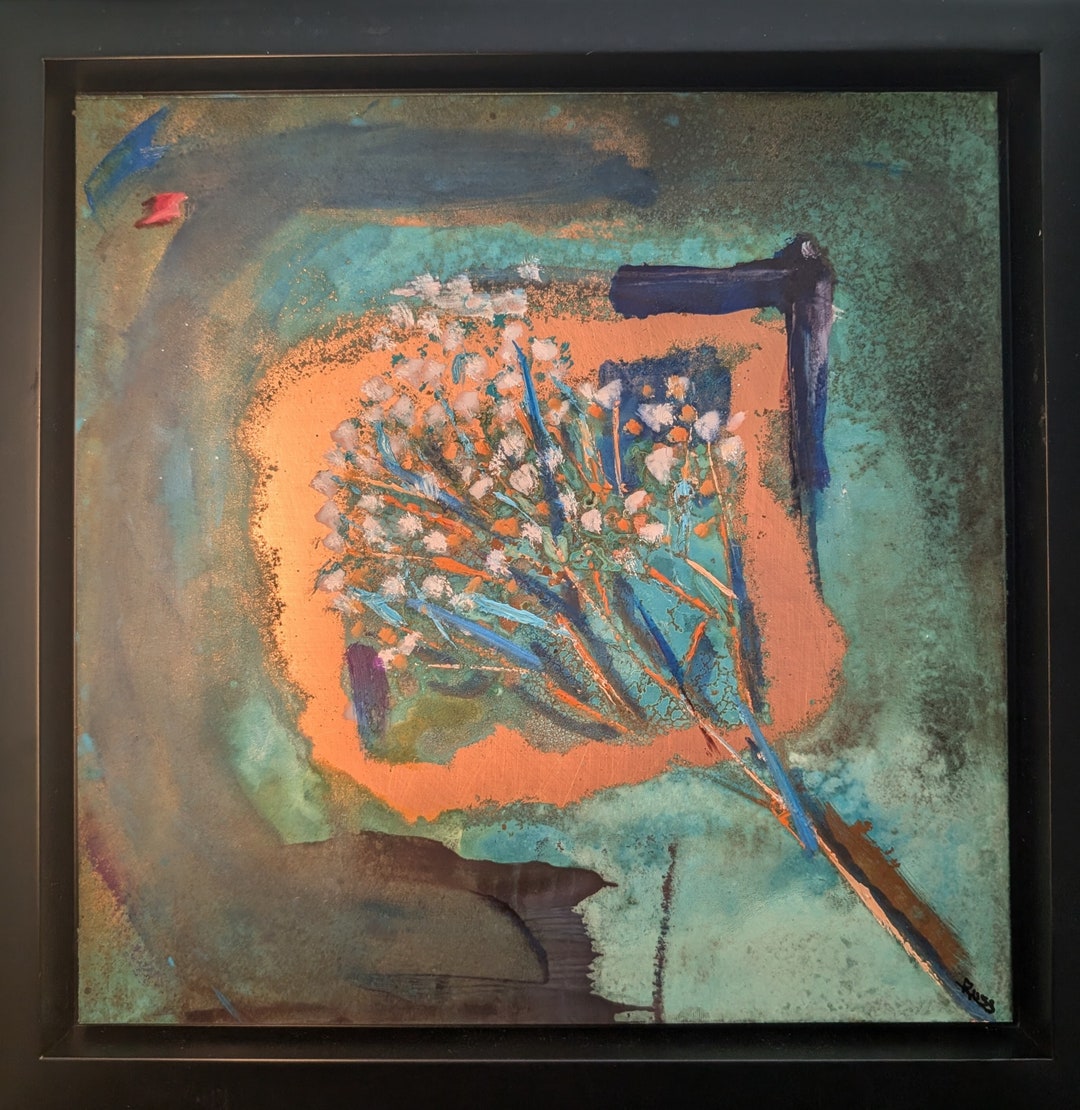 Handmade Oil on Copper Patina Art, 12" X 12" Real Oxidized Copper Panel ...