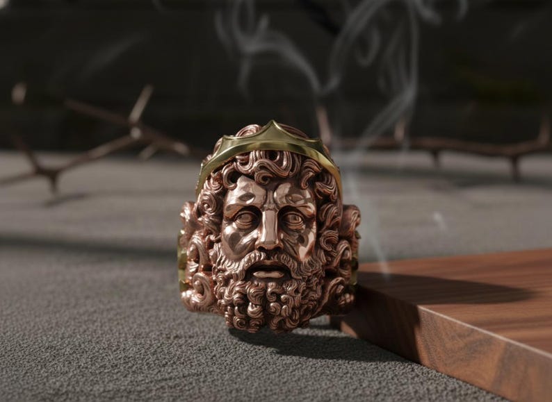Poseidon Ring Rose Gold Sterling Silver Greek God Mythology Jewelry ...