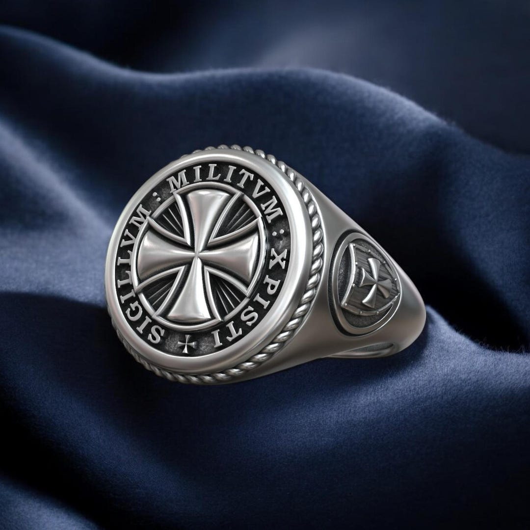 Templar Cross Shield Ring, Maltese Symbol Signet, 925 Sterling Silver ...