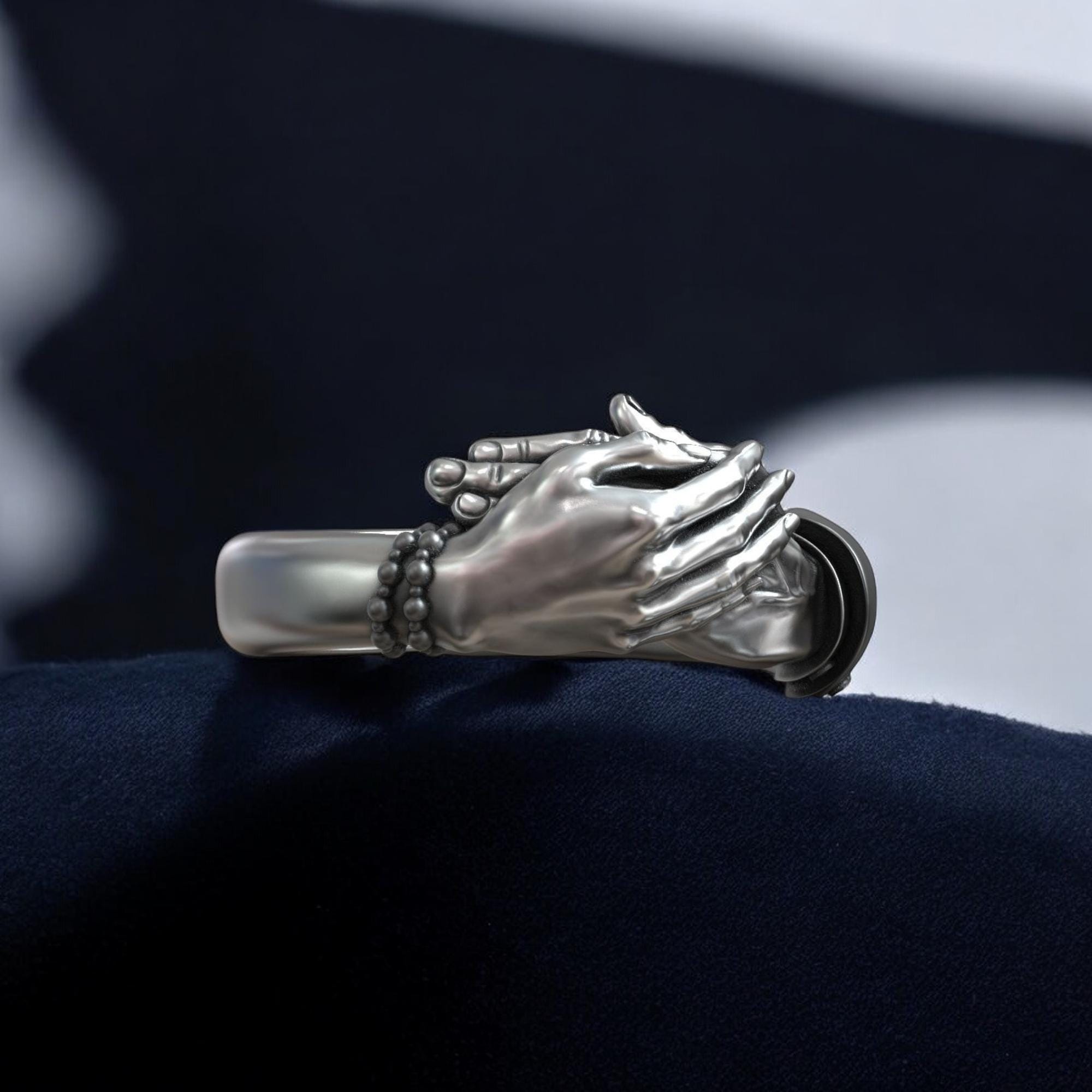 Hug Hands Men and Women Hugging Finger Ring 925 Sterling Silver ...