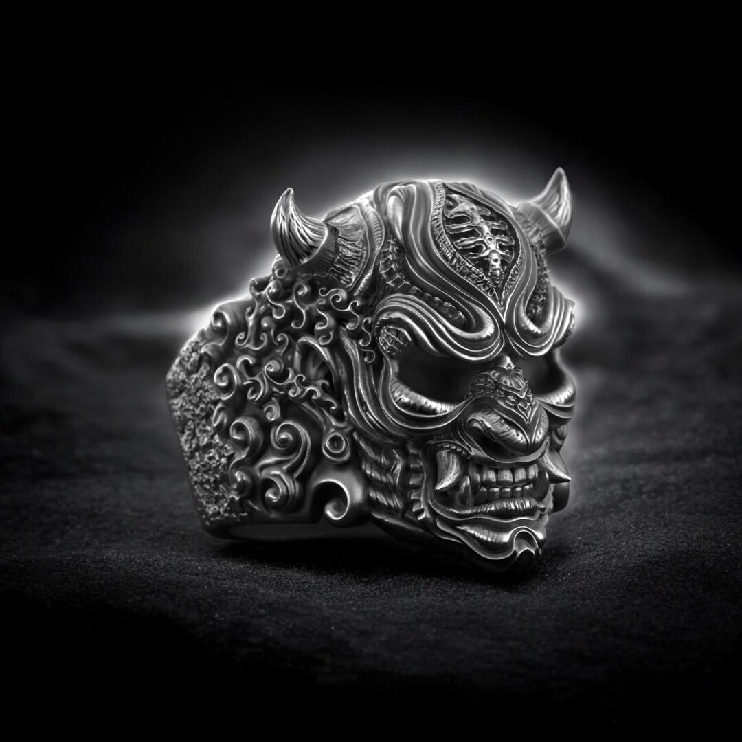 Hannya Oni Mask Ring 925 Sterling Silver Japanese Demon Mask Gothic ...