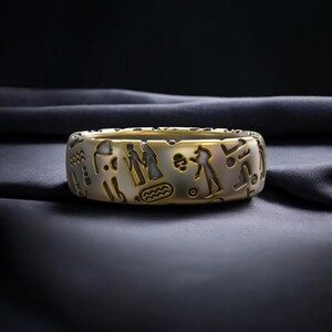 Ancient Egyptian Symbols Amulet Wedding Ring, 925 Sterling Silver ...