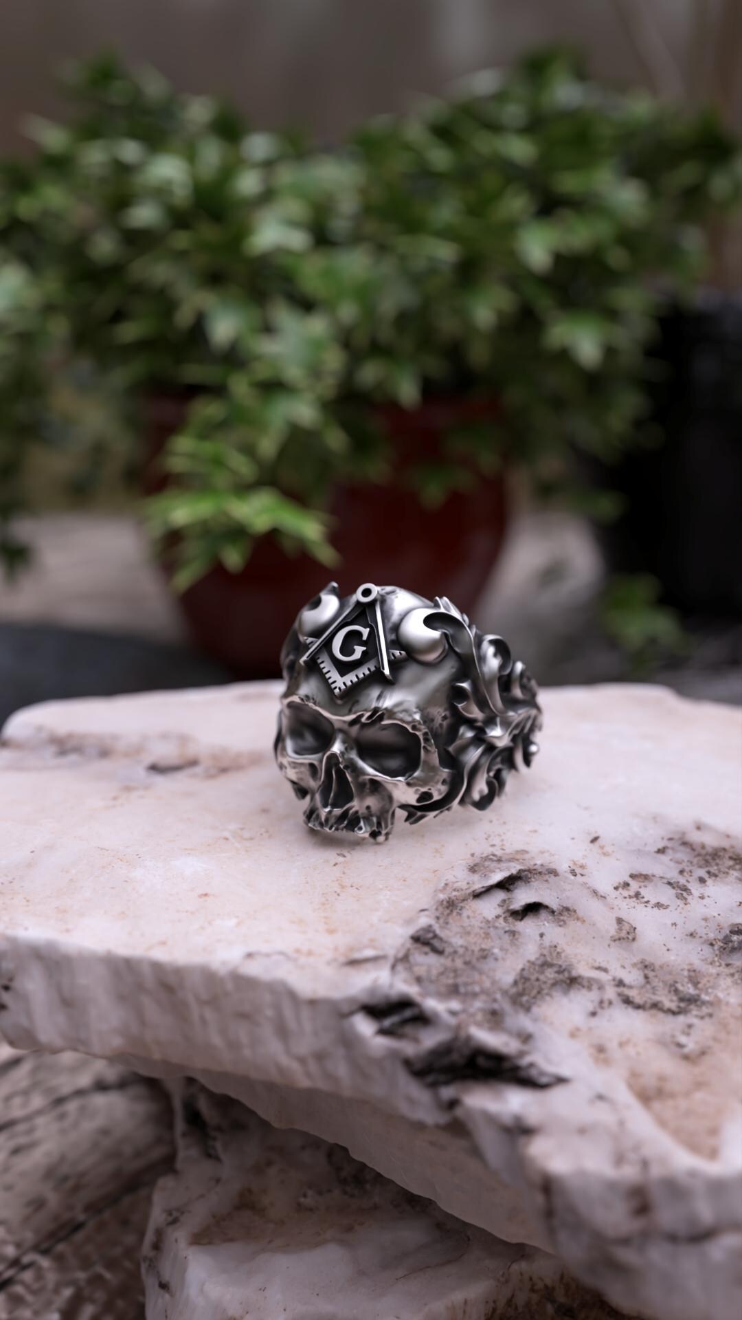 Skull Freemason Ring - 925 Sterling Silver - Handcrafted Gothic Masonic ...