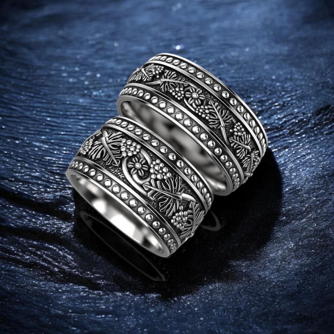 Grape Vine Wedding Ring 925 Sterling Silver Nature Inspired Band Unique ...