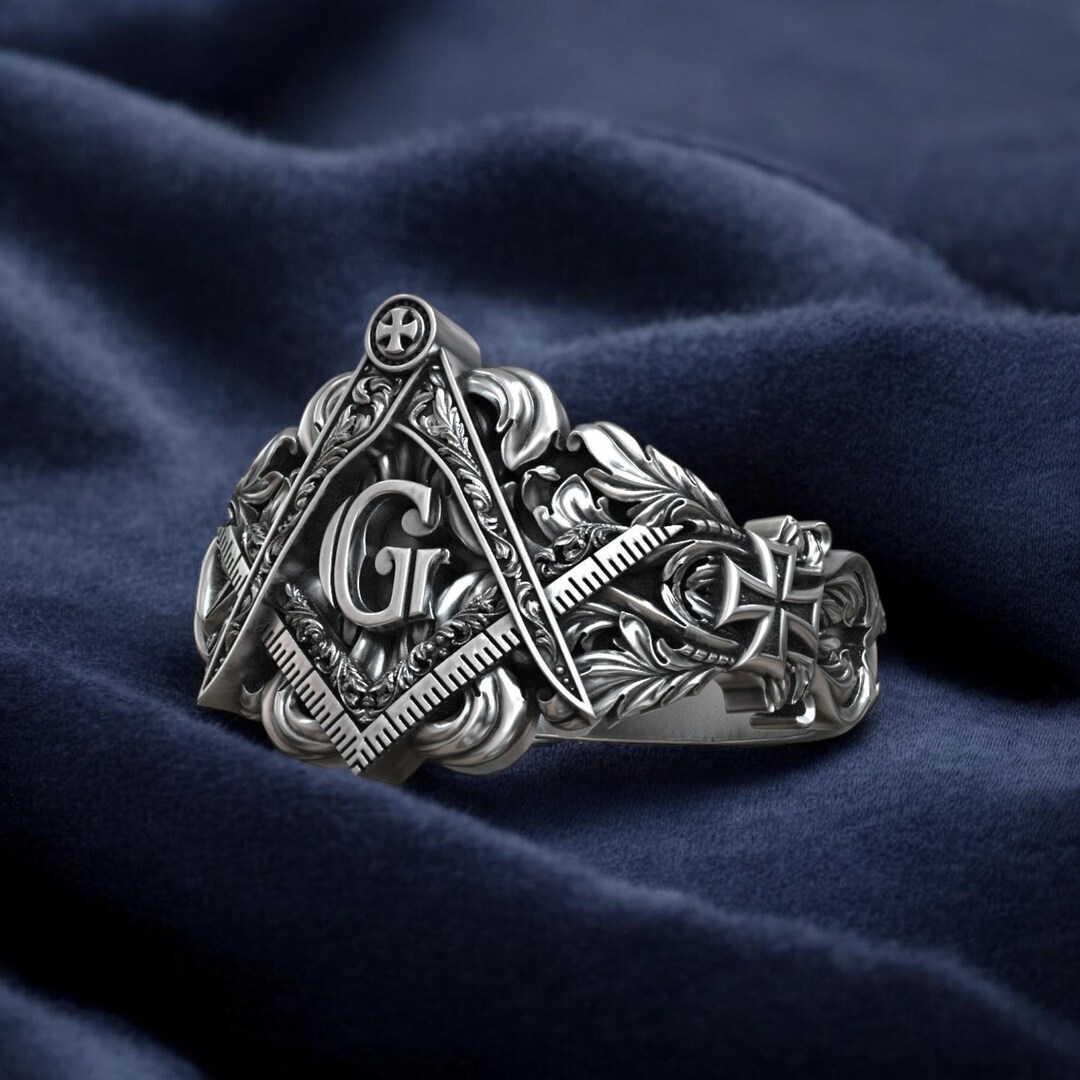 Freemasons Square and Compass Pattern Ring, 925 Sterling Silver ...