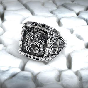 Saint George the Victorious Knight Cross Signet Ring 925 Sterling ...